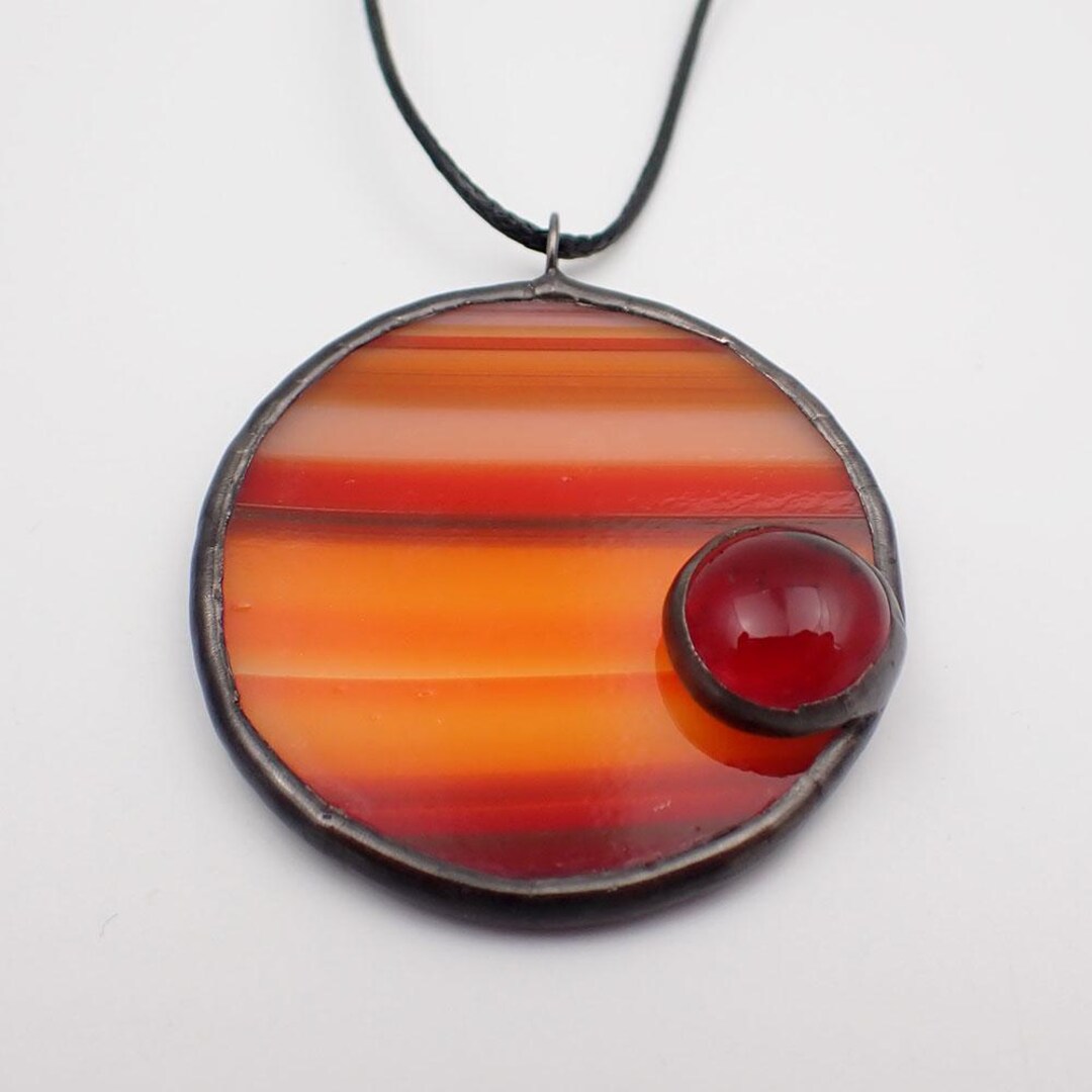 Jupiter Giant - Stained Glass Pendant With Black Necklace Cord or Chain ...
