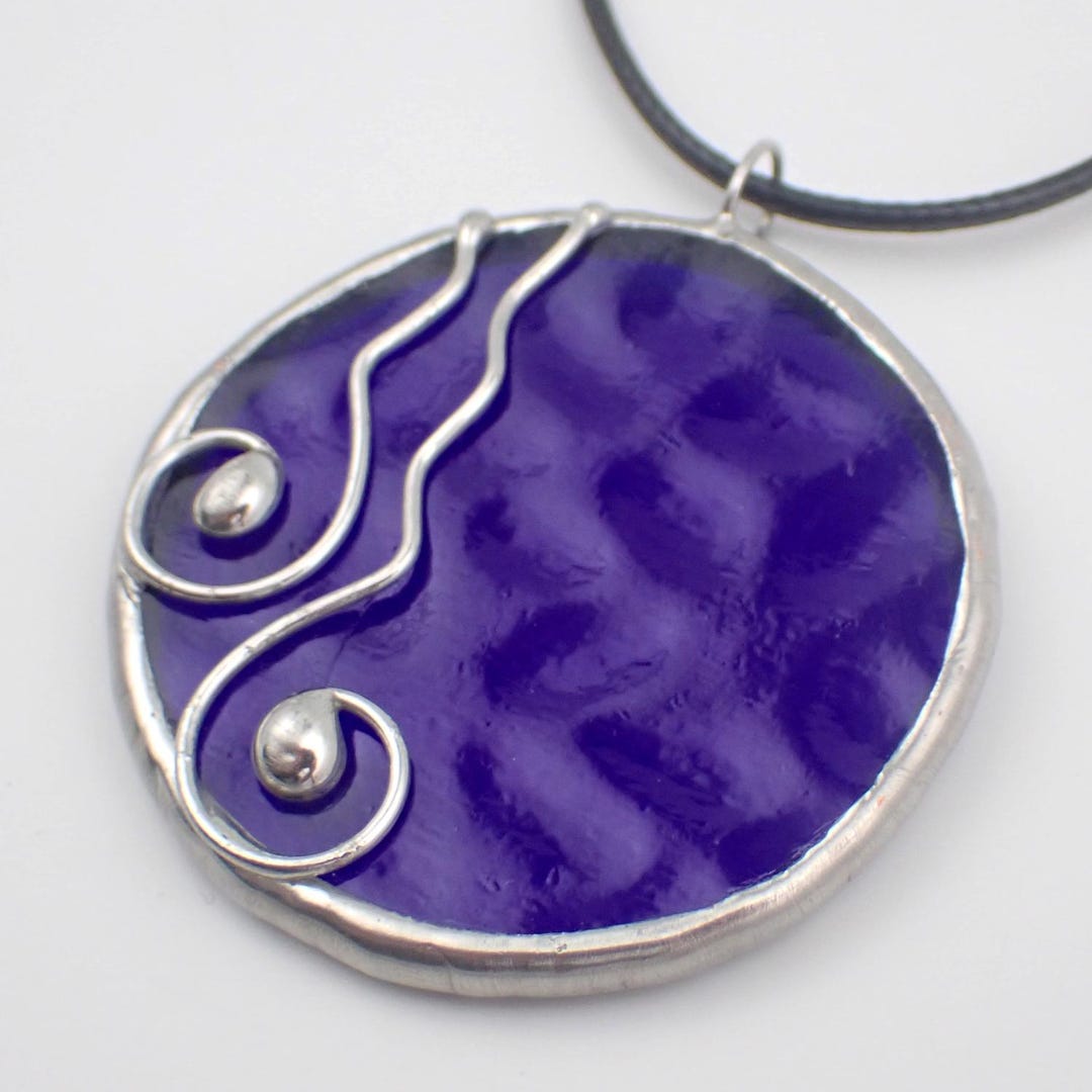 Indigo Deep - Stained Glass Pendant With Black Necklace Cord or Chain ...
