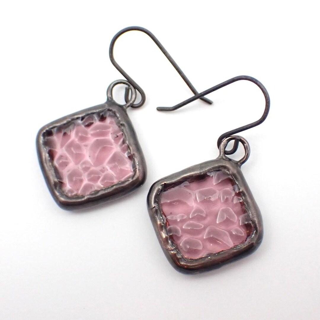 Lilac Crystal - Sterling Silver Stained Glass Earrings - Etsy