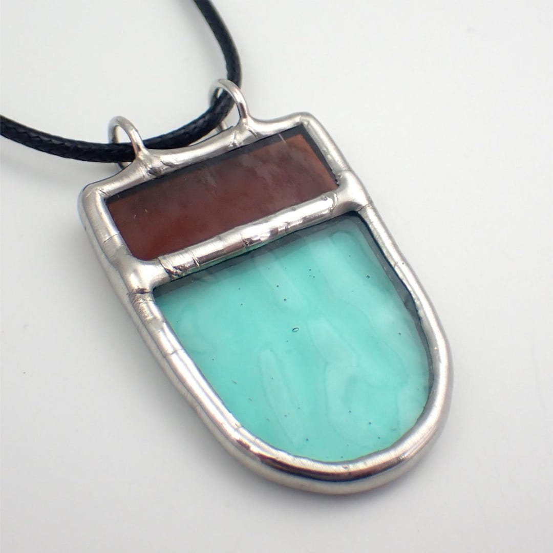 Water Well Stained Glass Pendant With Black Necklace Cord or Chain - Etsy