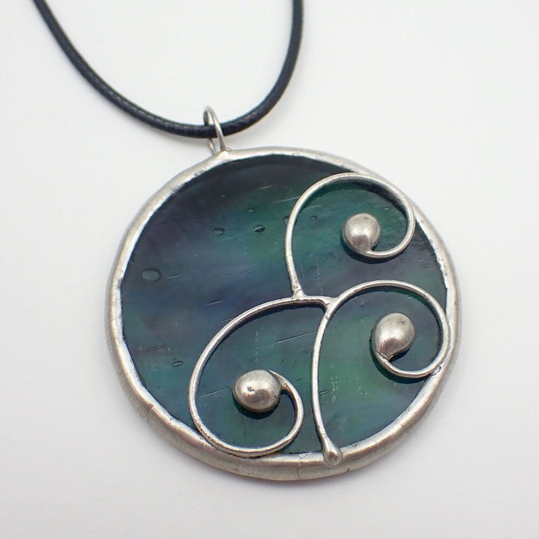 Sea Kelp Swirl - Stained Glass Pendant With Black Necklace Cord or ...