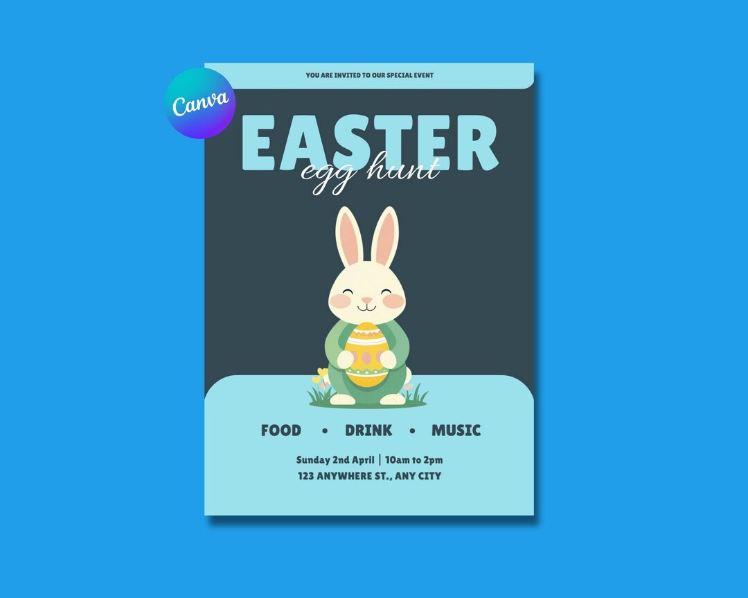 Easter Egg Hunt Flyer Template Canva | Editable Easter Party Invitation ...