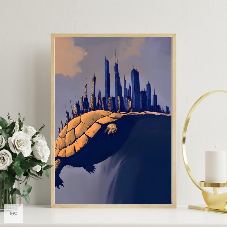 Surrealist Turtle City Digital Art Print Download,oil Painting Style ...