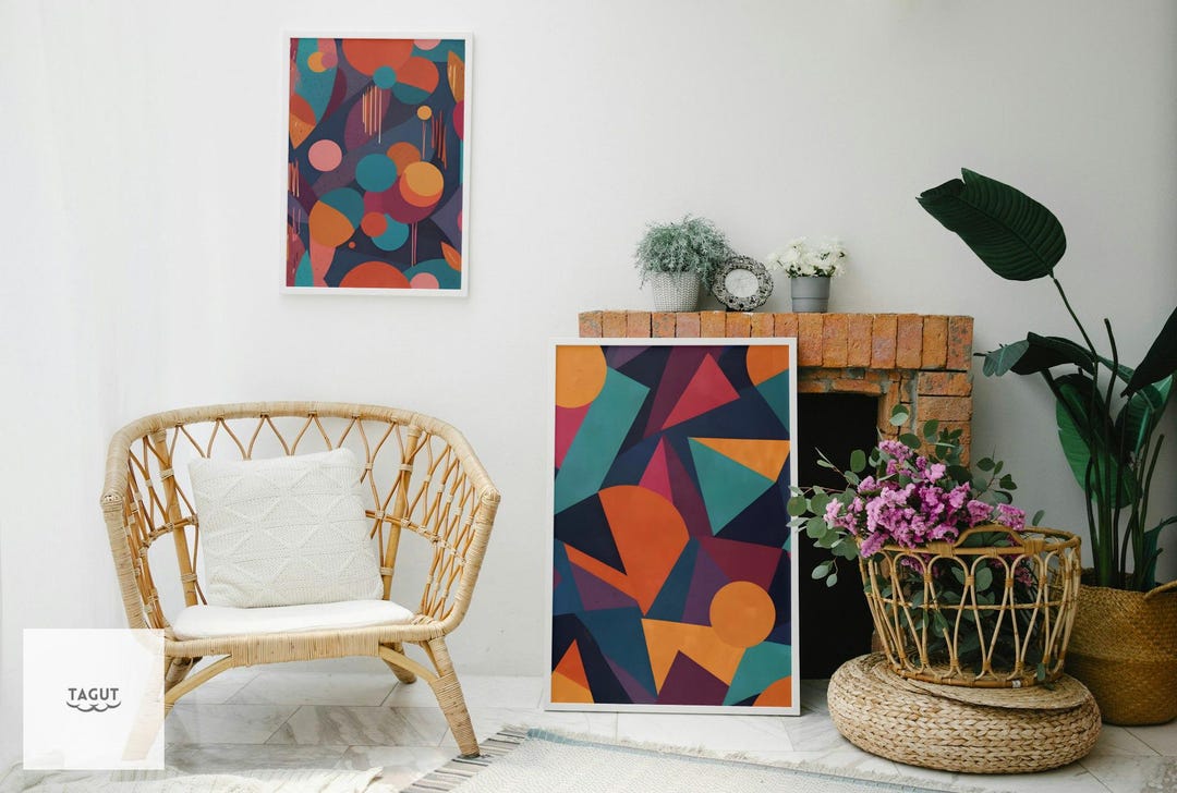 Set of 3 Abstract Geometric Wall Art Prints, T-shirt Designs, Printable ...