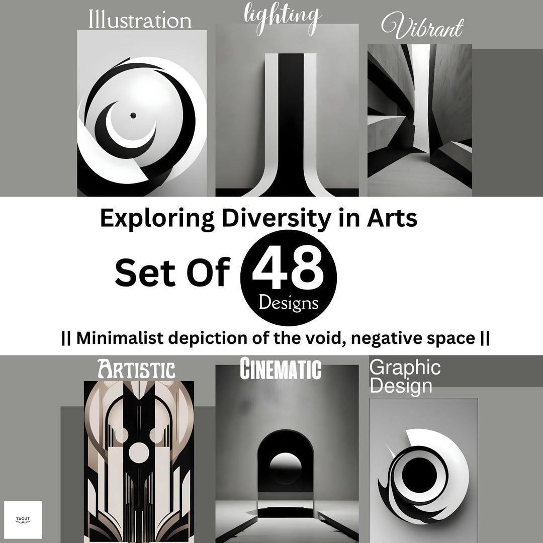 Set of 48 Abstract Minimalist Void Art Print Black & White Negative ...