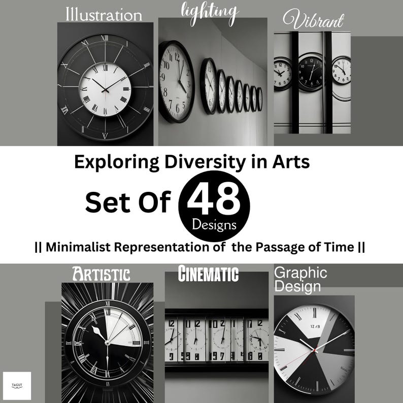 Set of 48 Minimalist Passage of Time Art Print Black & White Random ...