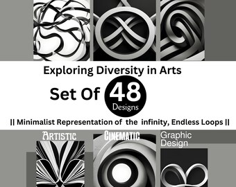 Set of 48 Minimalist Passage of Time Art Print Black & White Random ...