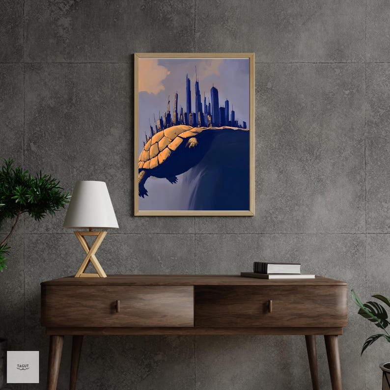 Surrealist Turtle City Digital Art Print Download,oil Painting Style ...
