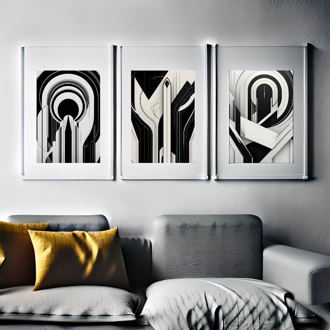 Set of 3 Minimalist Void Poster Prints Black and White Art Digital ...
