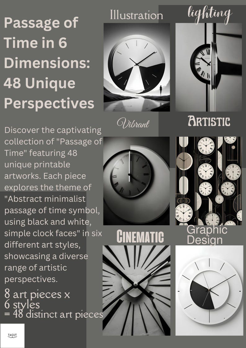 Set of 48 Minimalist Passage of Time Art Print Black & White Random ...