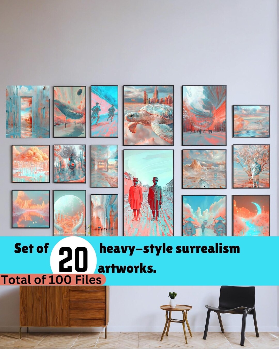 Set of 20 Surrealist Frameable Digital Art Print Downloadable Artworks ...
