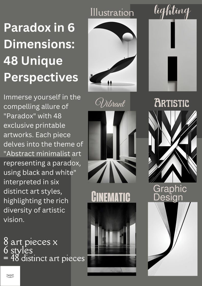 Set of 48 Minimalist Paradox Art Print Black&white Contradictory ...