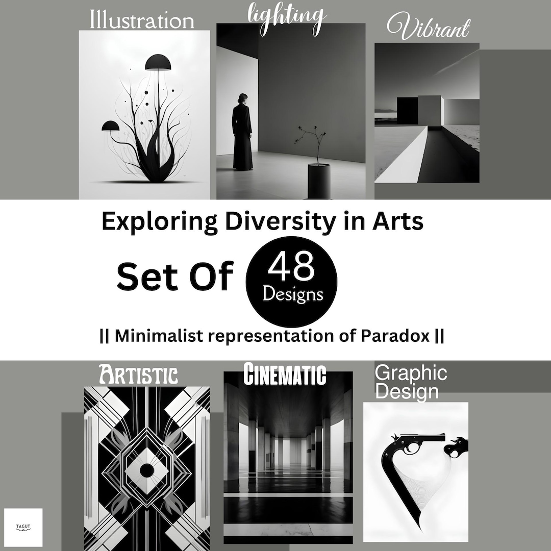 Set of 48 Minimalist Paradox Art Print Black&white Contradictory ...