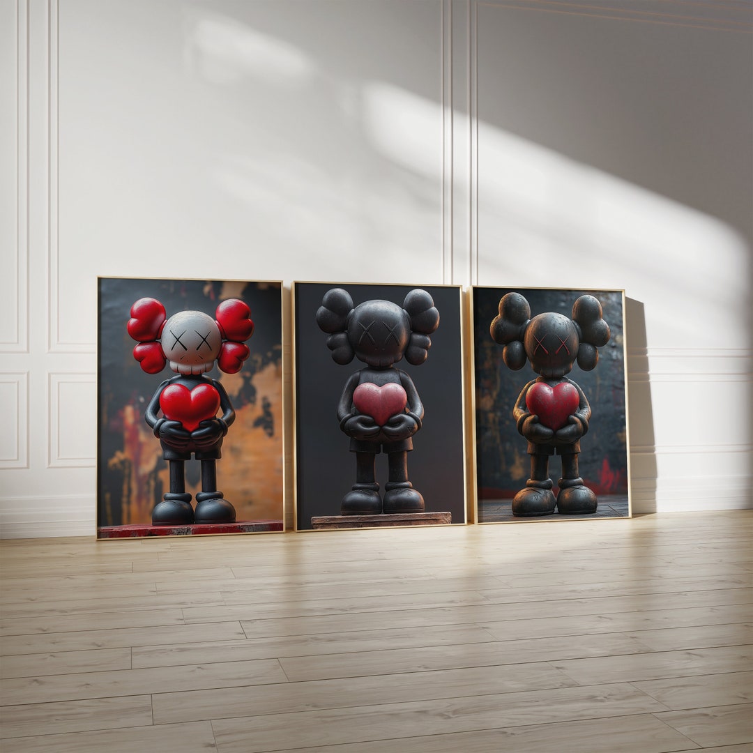KAWS Holding Heart Prints, Set of 3, Gallery Wall Art, Printable KAWS ...