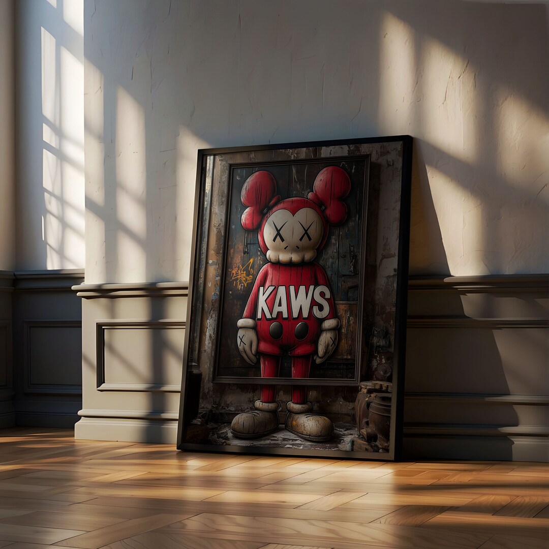 Red Kaws Graffiti Poster, Funny Hypebeast Decor, Minimalist Kaws Print ...