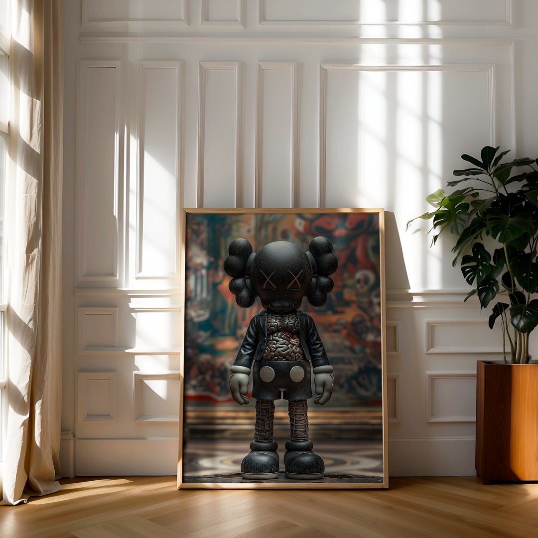 Black Kaws Scary Poster, Funny Hypebeast Decor, Minimalist Kaws ...