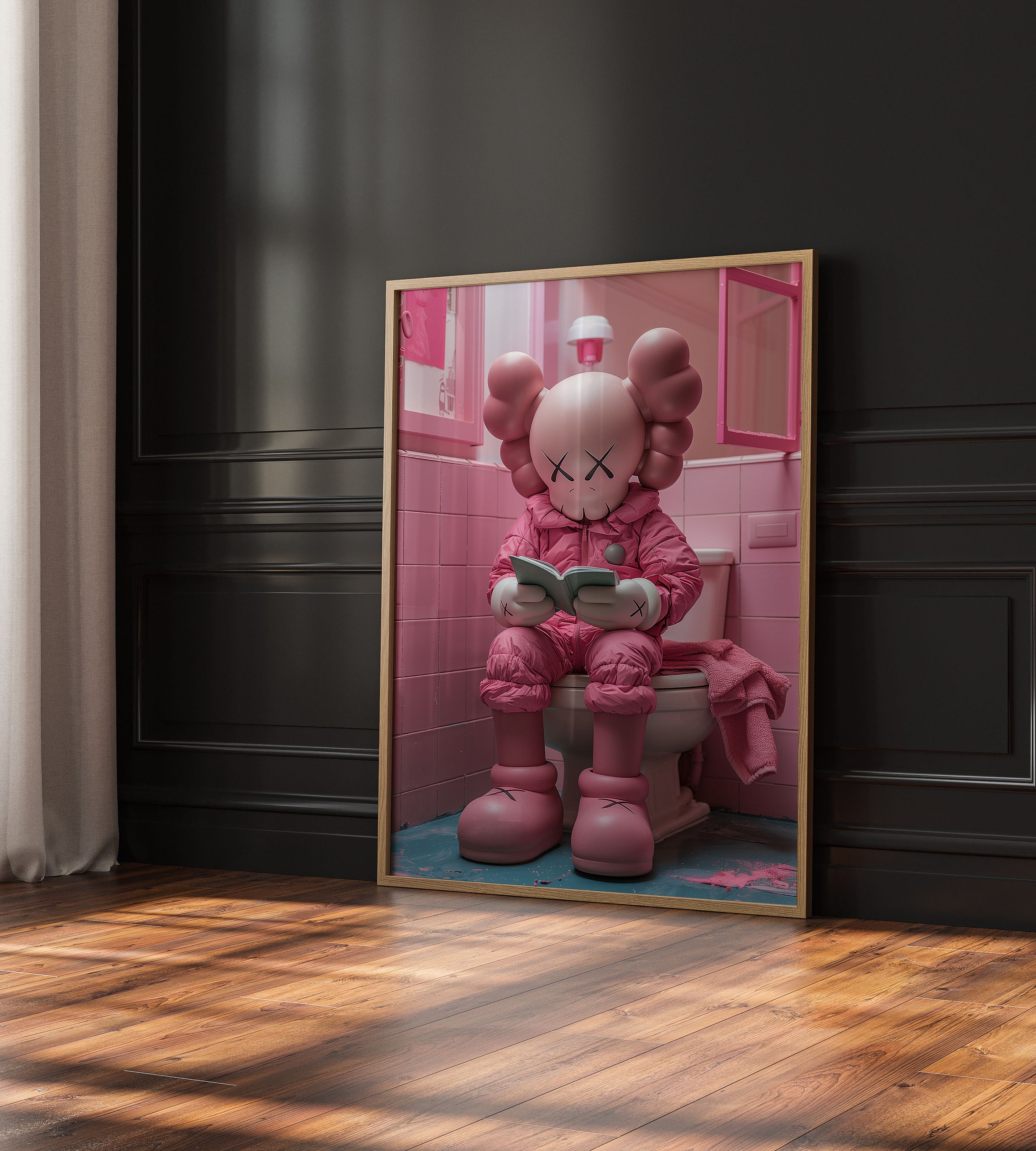 Pink Kaws on Toilet, Funny Hypebeast Design, Minimalist Kaws Graffiti ...