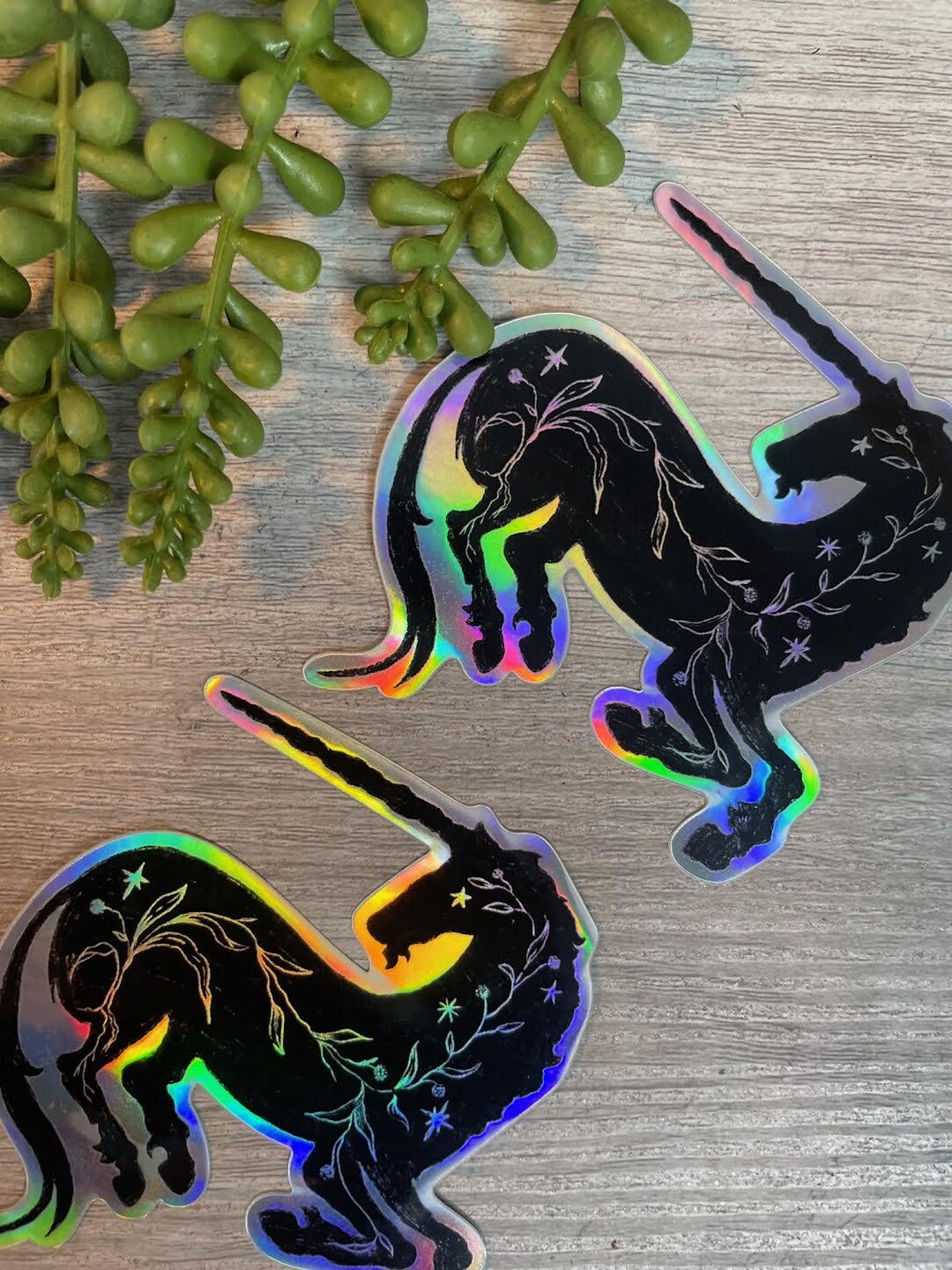 Holographic Black Floral Unicorn Sticker - Etsy