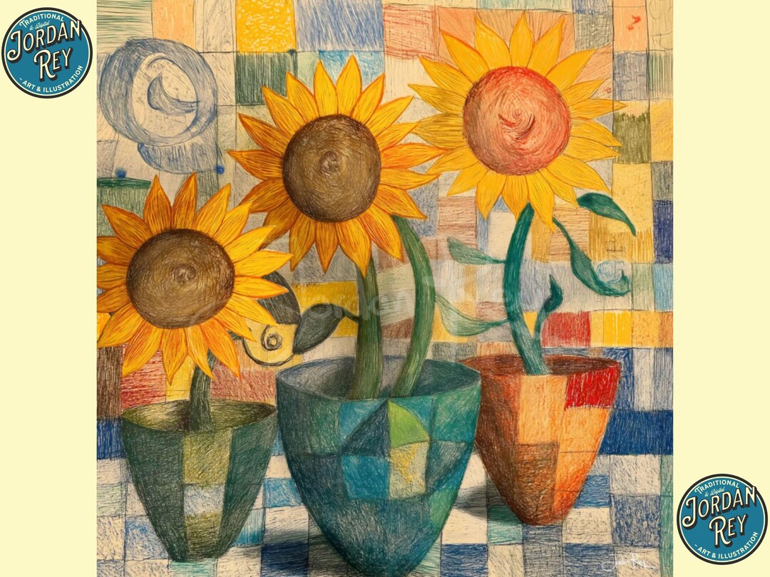 Sunflowers Artwork Instant Download 5 Large Size JPG Files Children's ...