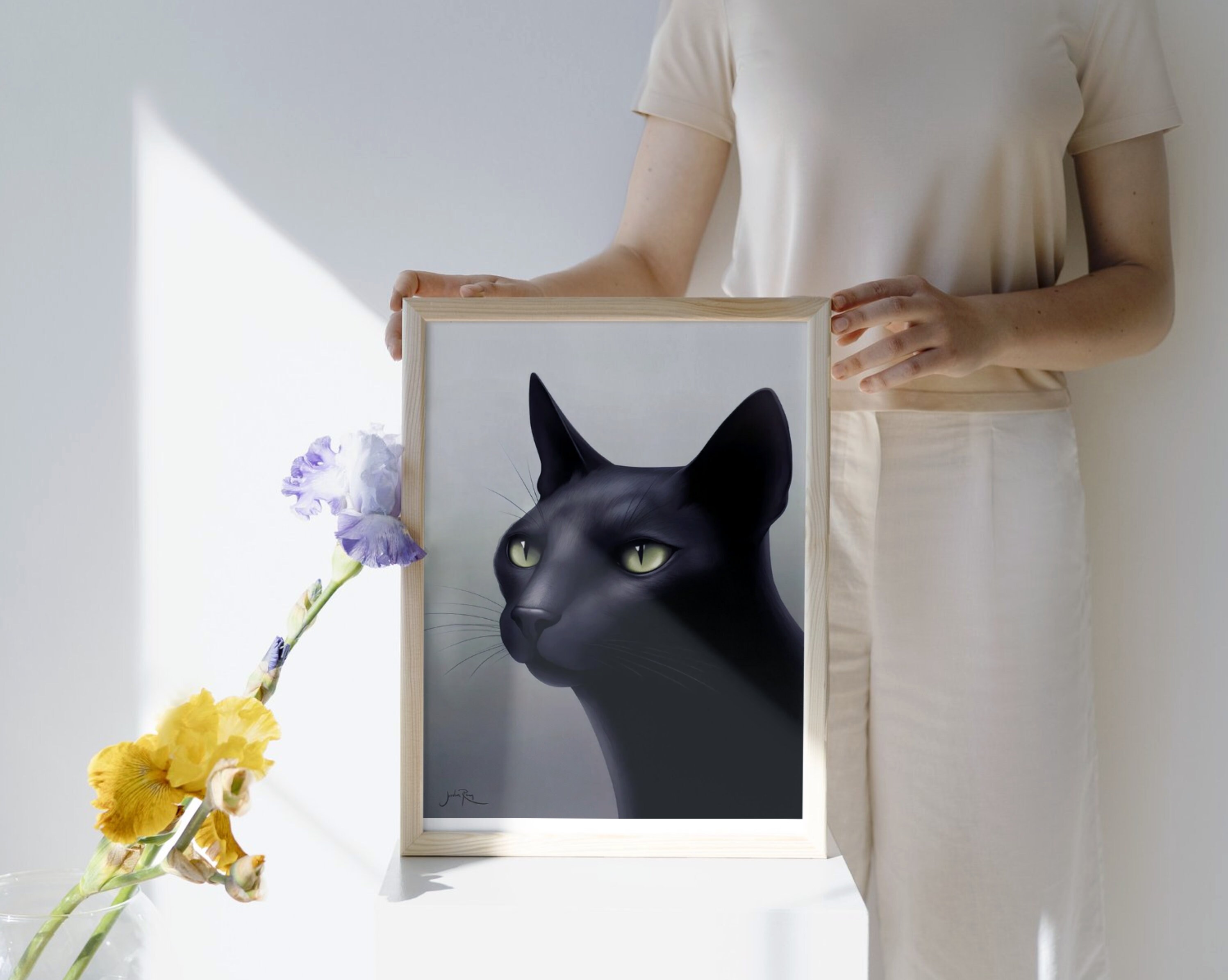 Instant Download Cat Art Feline Design Beautiful Black Cat Wall Poster ...