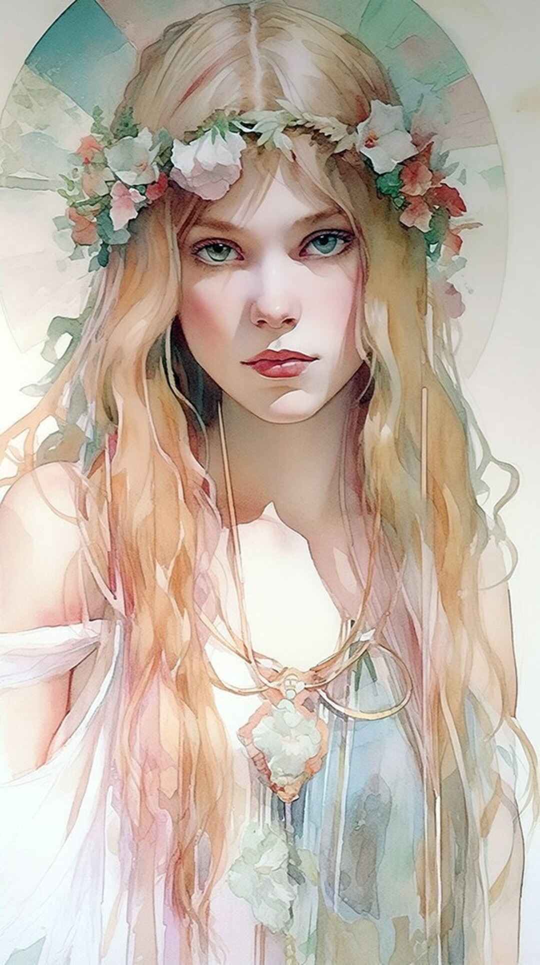 Portrait of a Beautiful Woman Watercolour Influenced Digital Art Fine ...
