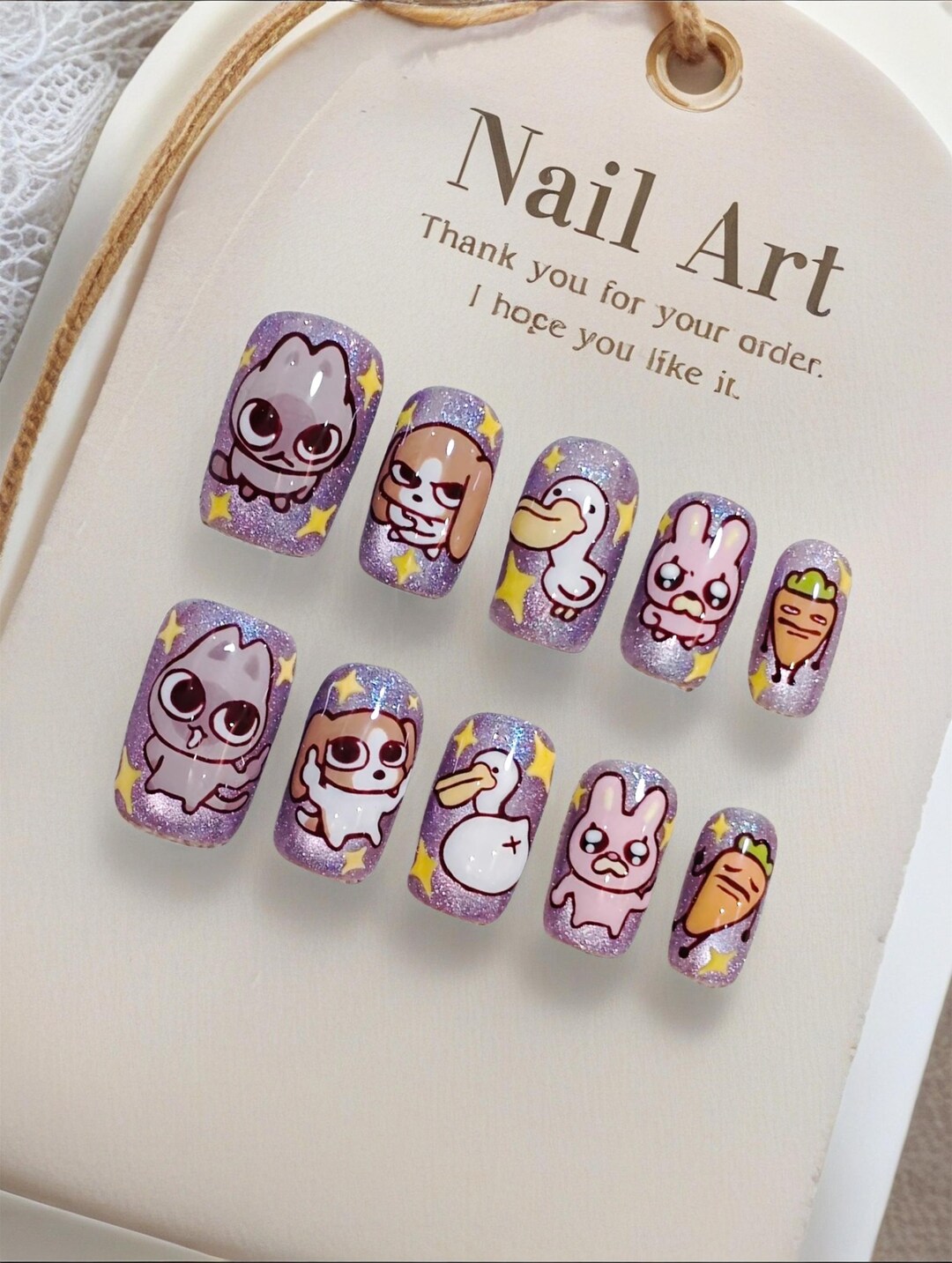 Anime Nail Art/handmade Press on Nails/kawaii Cute Nails/pure Hand ...