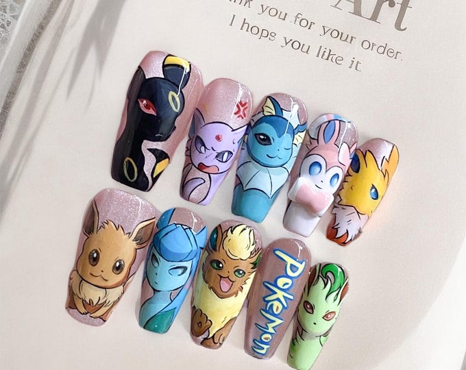 Handmade Press on Nails/"pokémon Collection"/kawaii Cute Nails/macaron ...