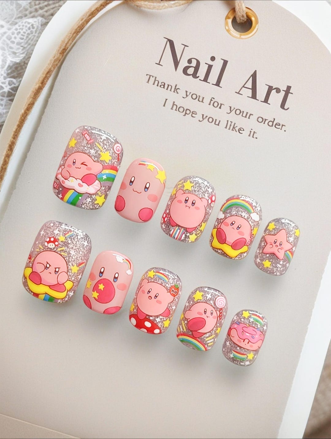 Kirby/handmade Press on Nails/pure Hand-painted Nail Art/fake Nails ...