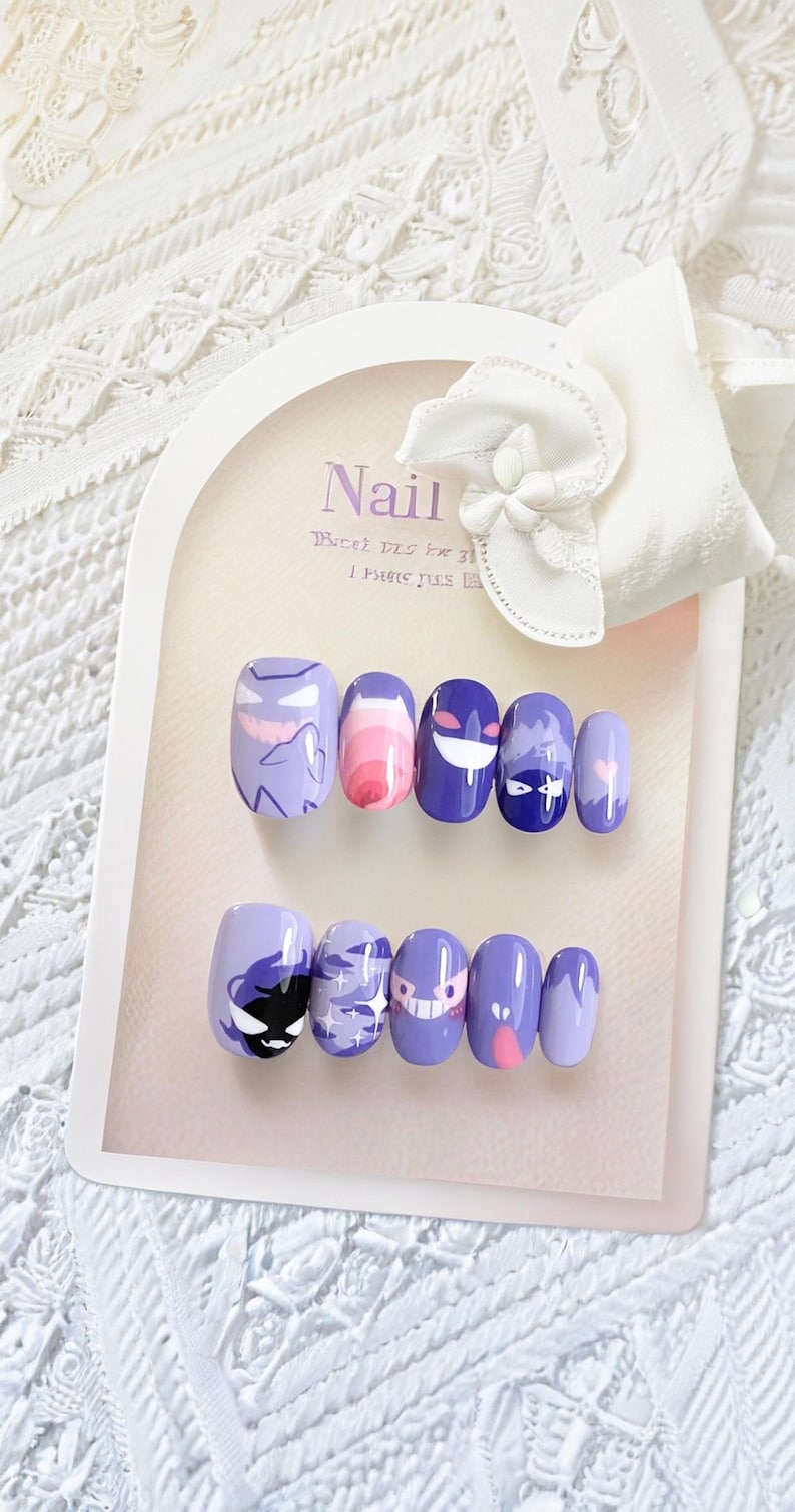 Gengar/handmade Press on Nails/kawaii Cute Nails/pure Hand-painted Nail ...