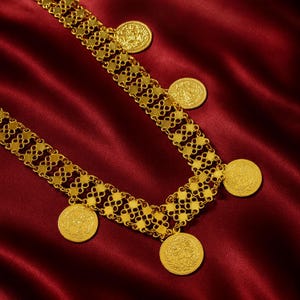 18K Gold Plated Lira Coin Arab Ottoman Kurdish Shoulder Chain Necklace ...