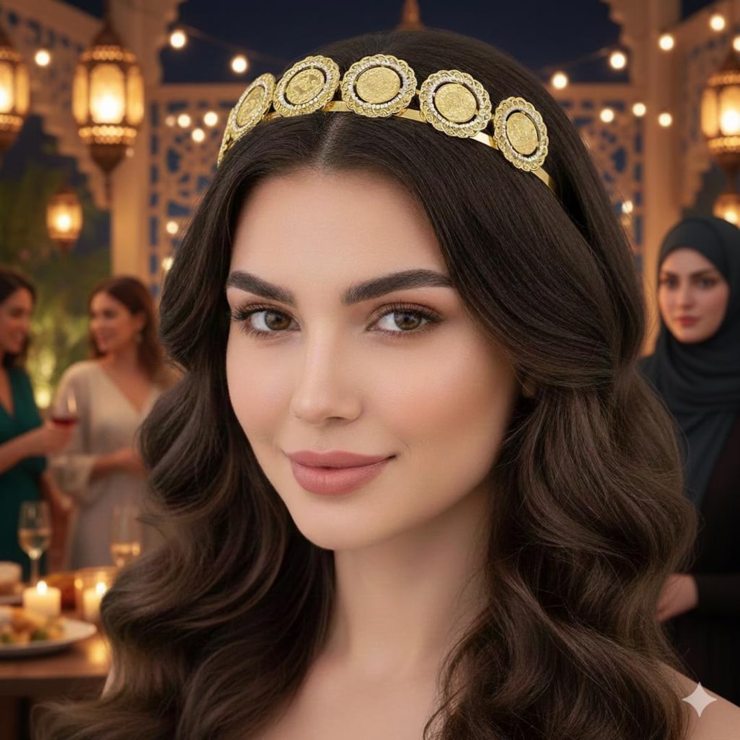 Gold Medallion Hair Headband – Arab Ottoman Style Rhinestone Crown ...
