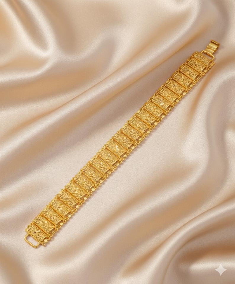 18K Gold Plated Filigree Bracelet: Arab-inspired Eastern Jewelry ...