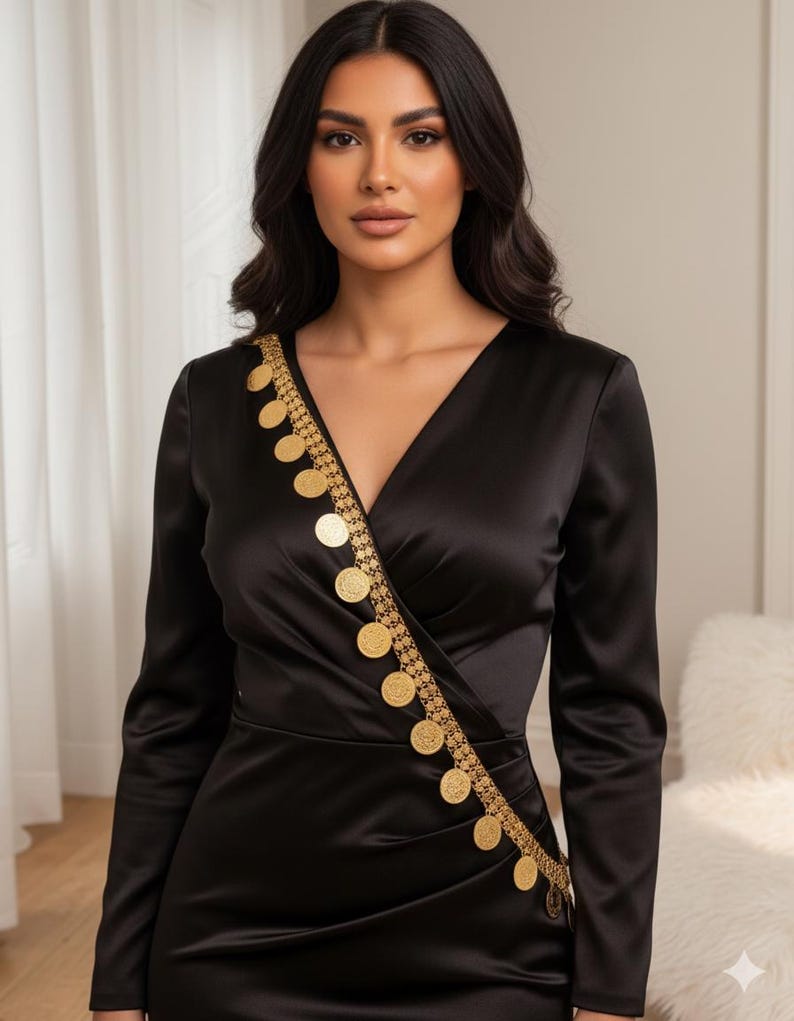 18K Gold Plated Lira Coin Arab Ottoman Kurdish Shoulder Chain Necklace ...