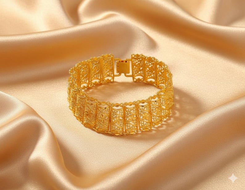 18K Gold Plated Filigree Bracelet: Arab-inspired Eastern Jewelry ...
