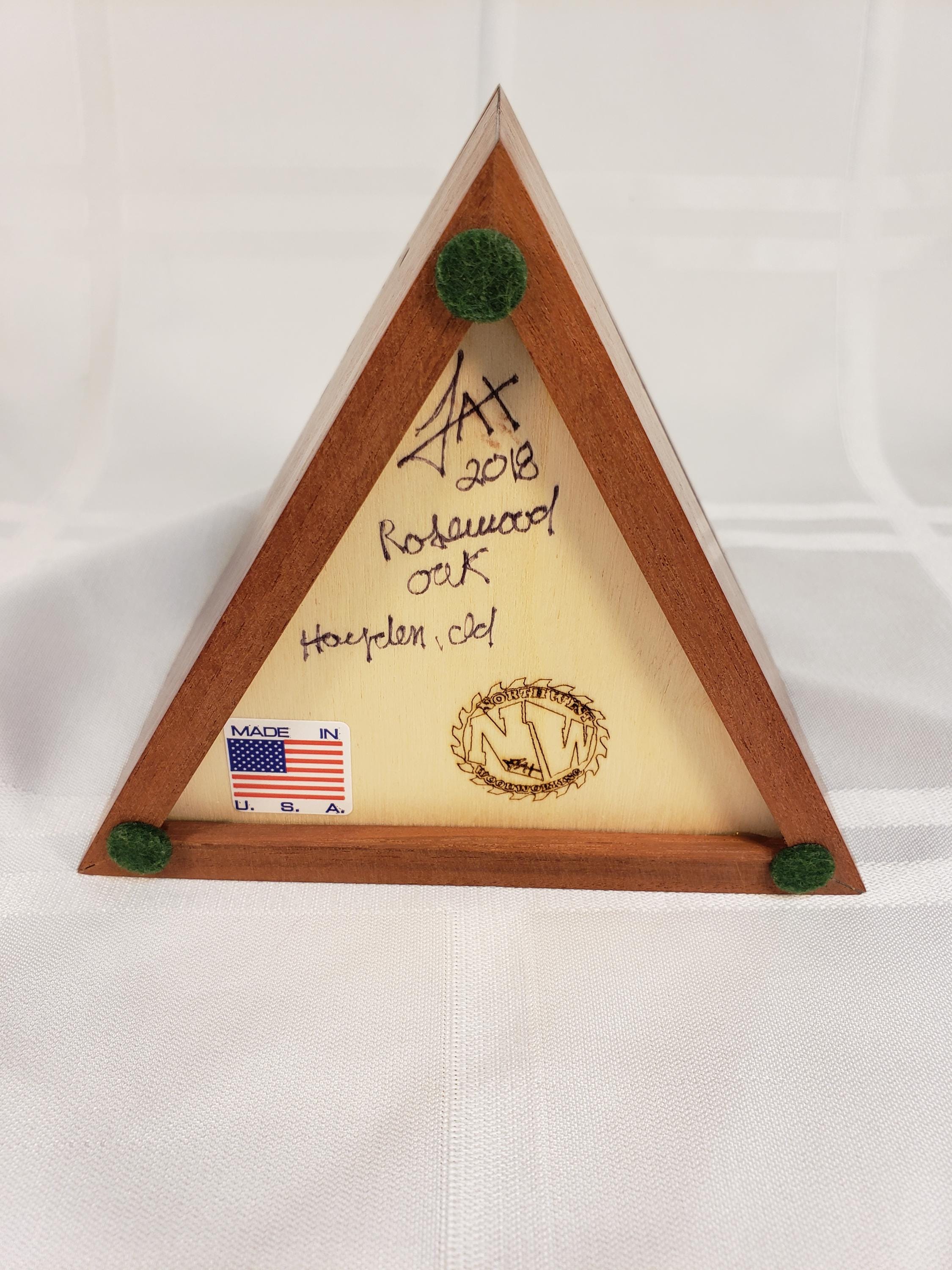 Rosewood & Oak Triangle Box With Triangle American Flag Laser Engraved ...