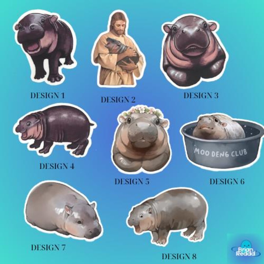 Funny Meme Sticker, Moo Deng, Baby Pygmy Hippo, Sticker Pack Laminated ...