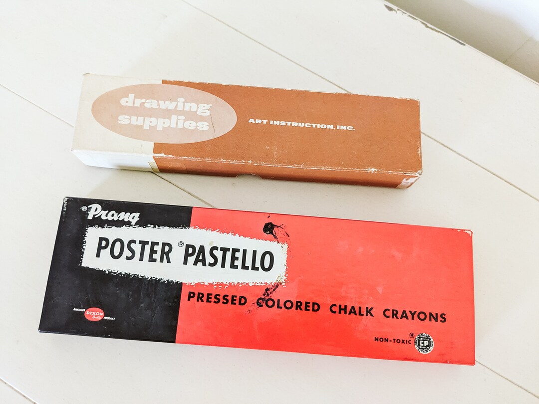 Vintage Art Supplies Prong Poster Pastello Chalk Crayons Box Pastels ...