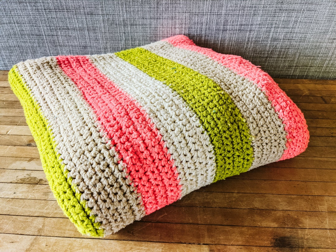 Neon Striped Afghan Vintage Colorful - Etsy