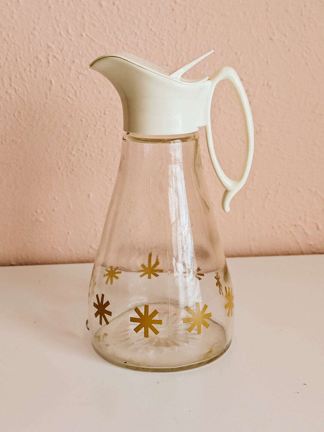 Vintage Syrup Dispenser Log Cabin Retro Starburst MCM Gold Pitcher ...