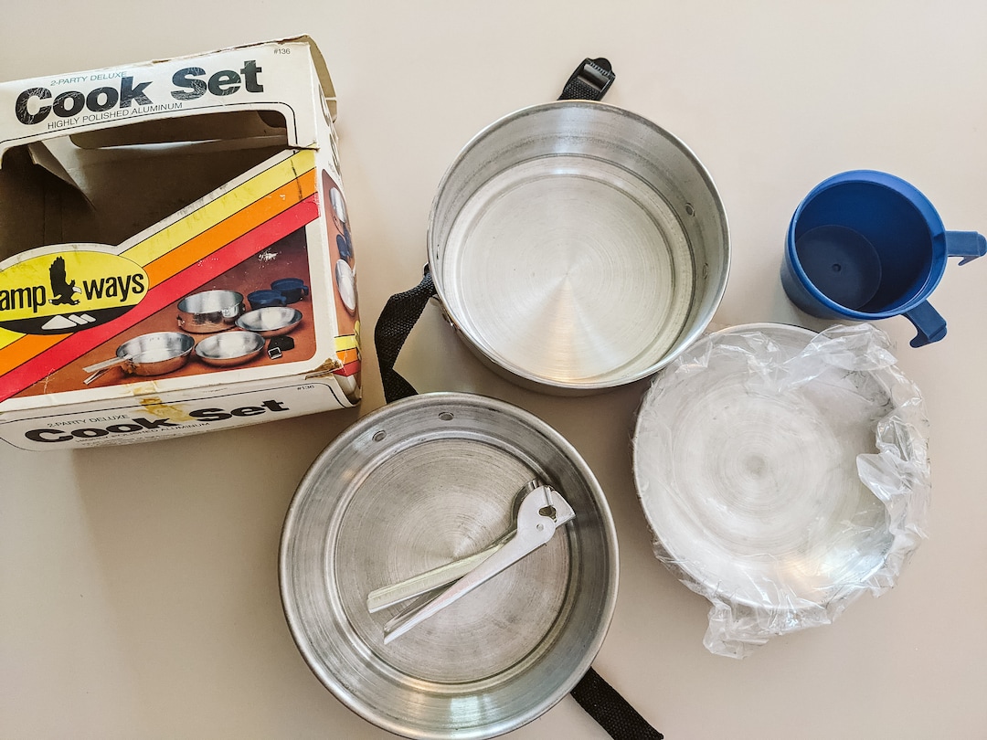 Vintage Cook Set Camping Camp Ways Aluminum Cups Stackable Kit Retro ...