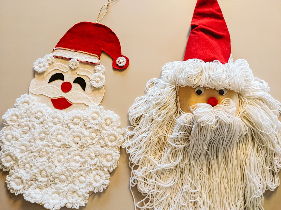 Vintage Santa Heads Crafts Homemade Retro 1960s 1970s 1980s Yarn ...