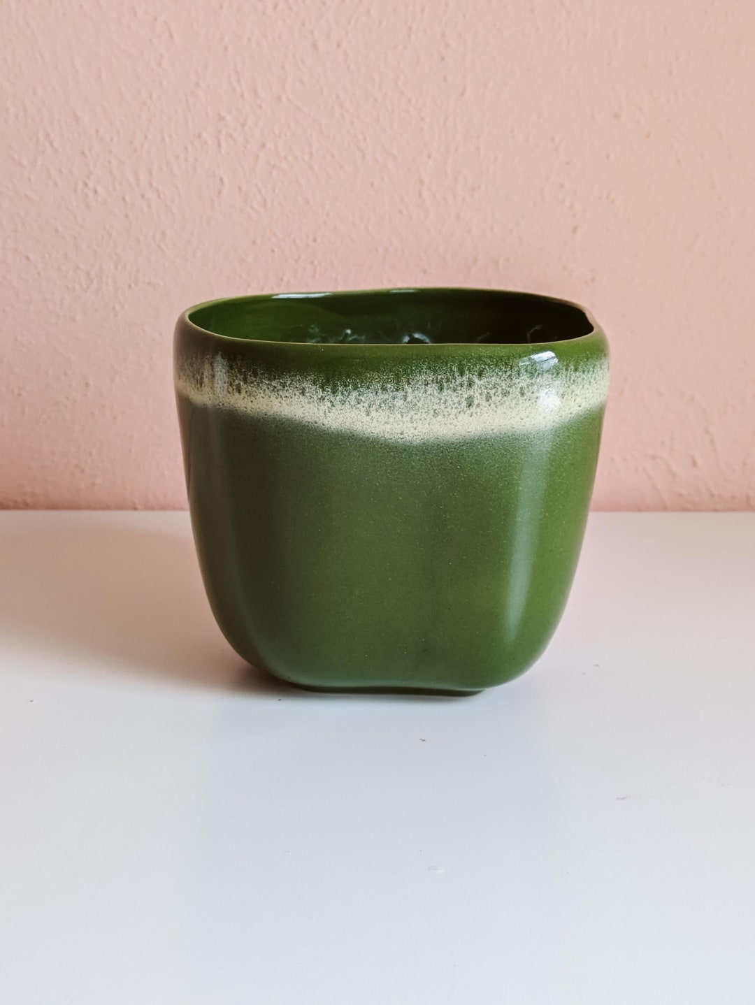 Tamac Pottery Vase Perry Oklahoma USA Green Drip Glaze Vintage Retro ...