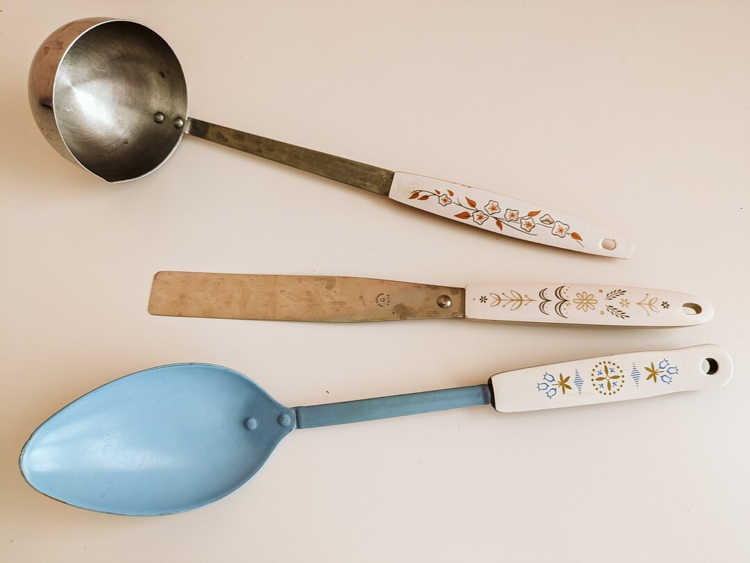 Vintage Kitchen Utensils Spoons Ladle Spatula Floral Retro MCM 1950s ...