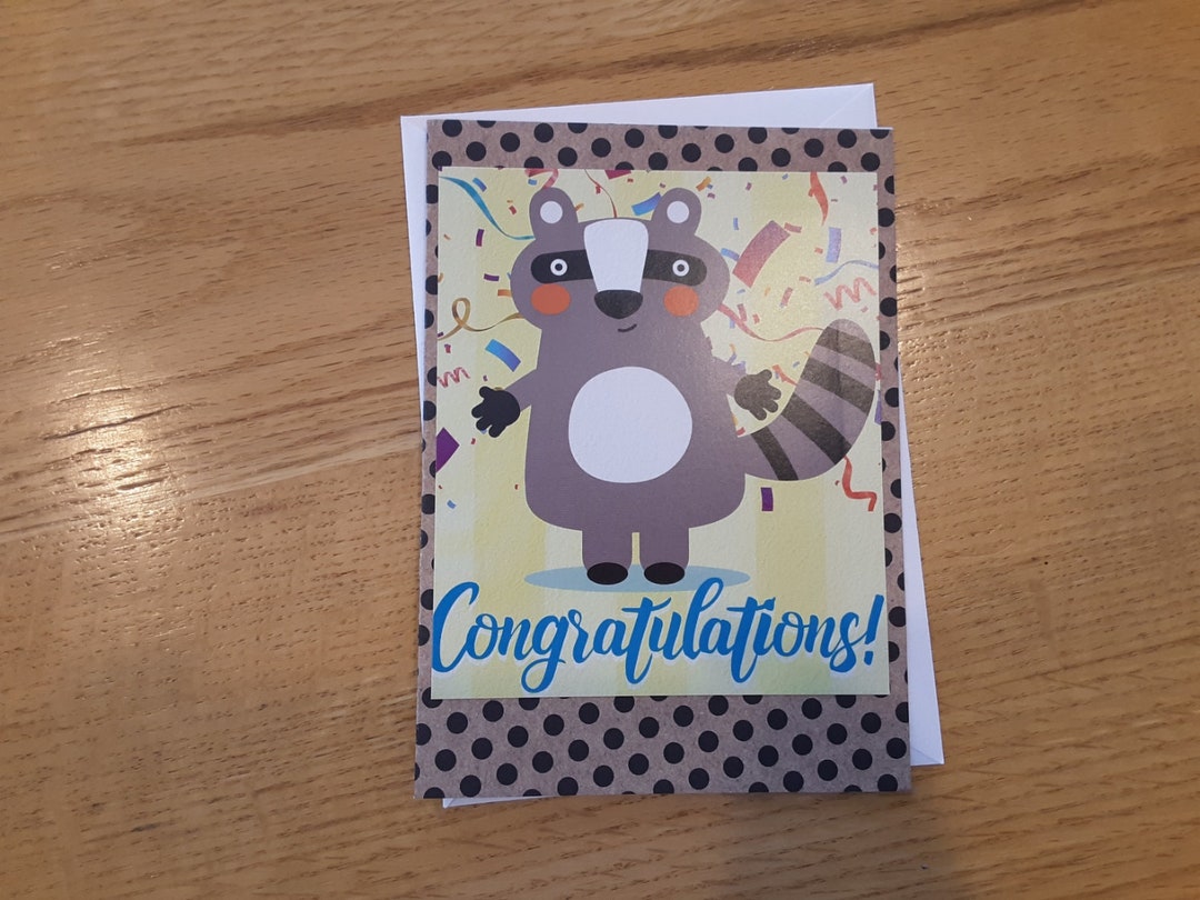 Recycled Handmade Racoon Congratulations Card. - Etsy