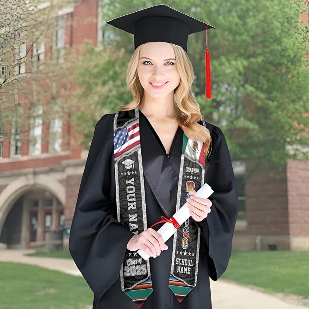 Customize Mexican Graduation Stole, Mexican American Flag Graduation ...