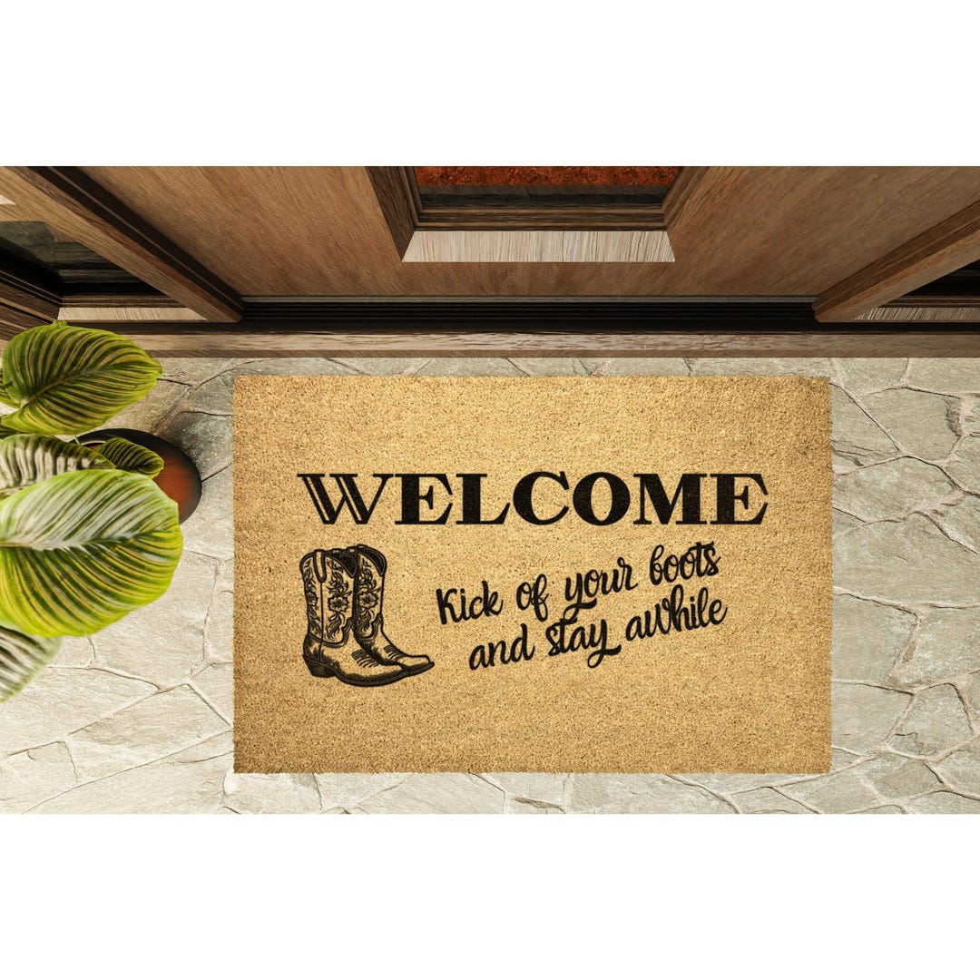 Western Welcome Mat 'kick off Your Boots' Sturdy Coir Doormat Outdoor ...
