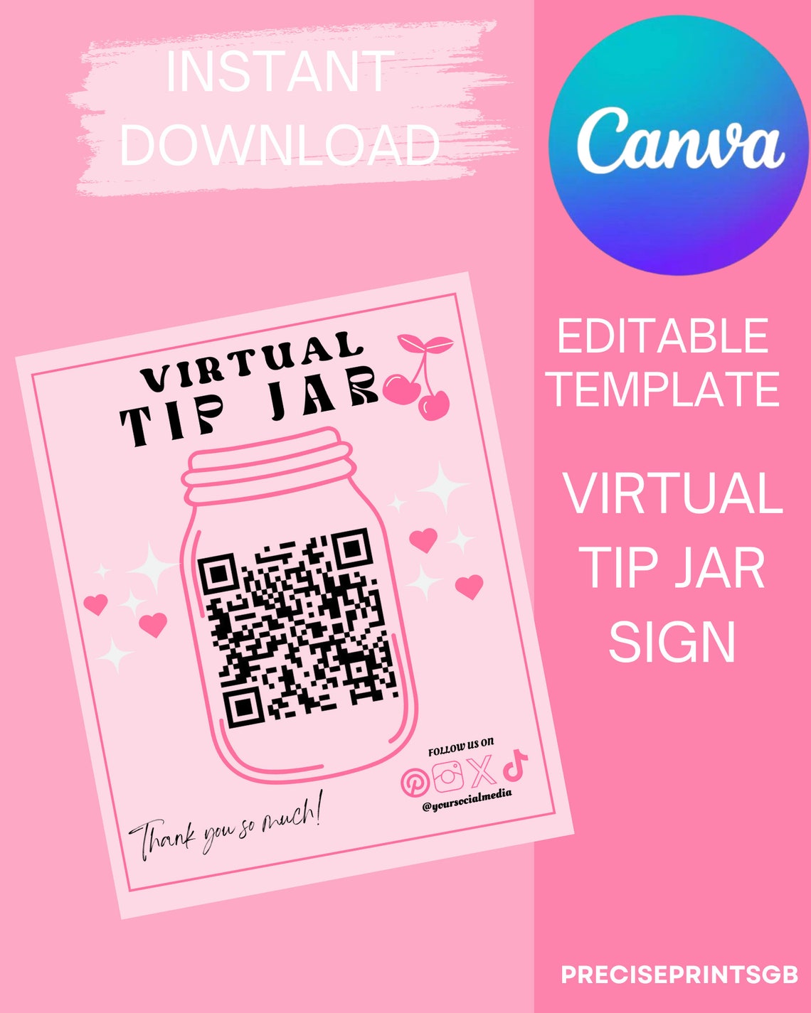 Editable Virtual Tip Jar Sign - Printable Canva Template - Etsy