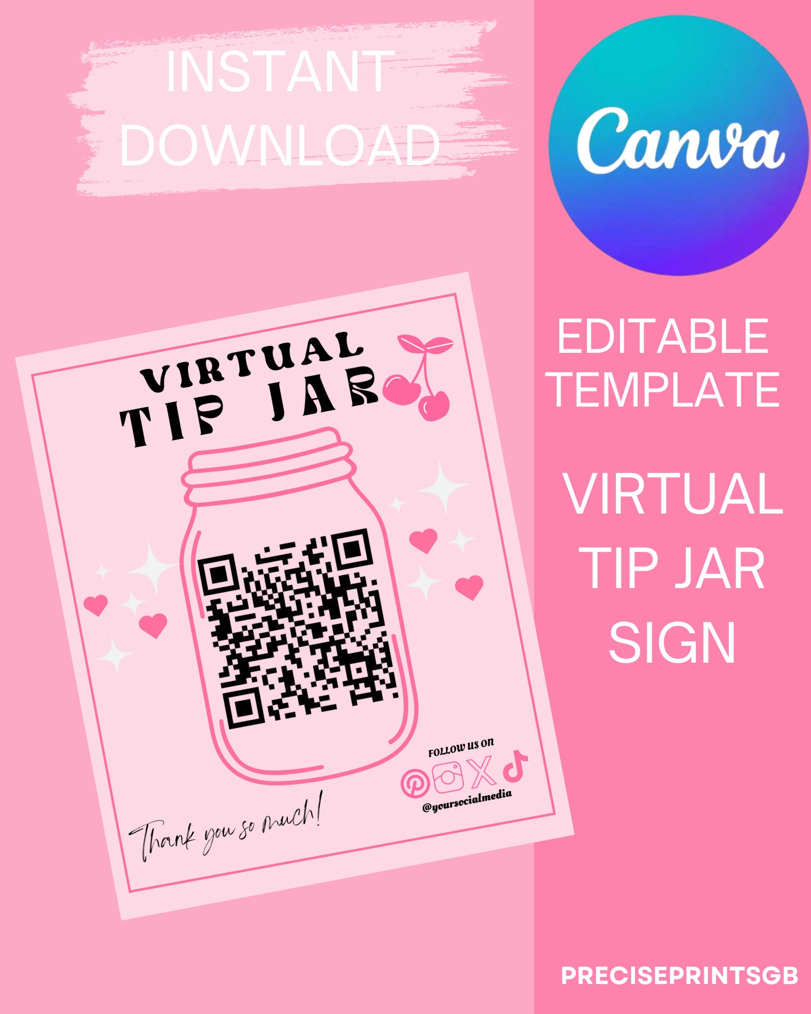 Editable Virtual Tip Jar Sign - Printable Canva Template - Etsy