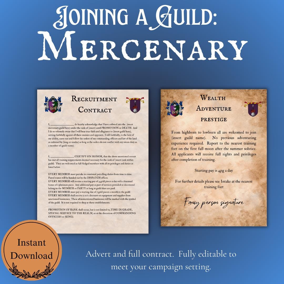 Guild Contract: Mercenary - Etsy