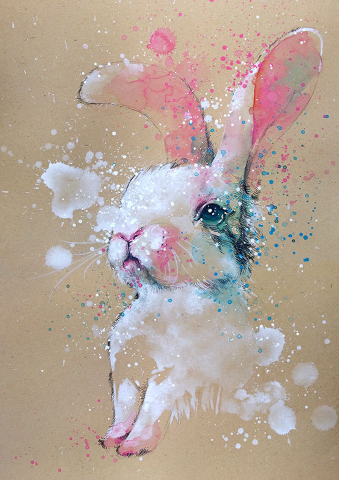 Bunny Watercolor With Pencil Painting A4 A3 Art Print - Etsy